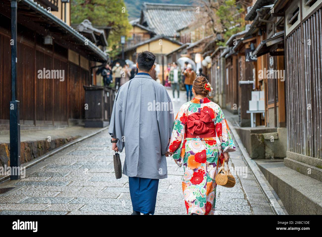 A couple wearing Japanese Kimono, back view. Kyoto, Japan Stock Photo ...