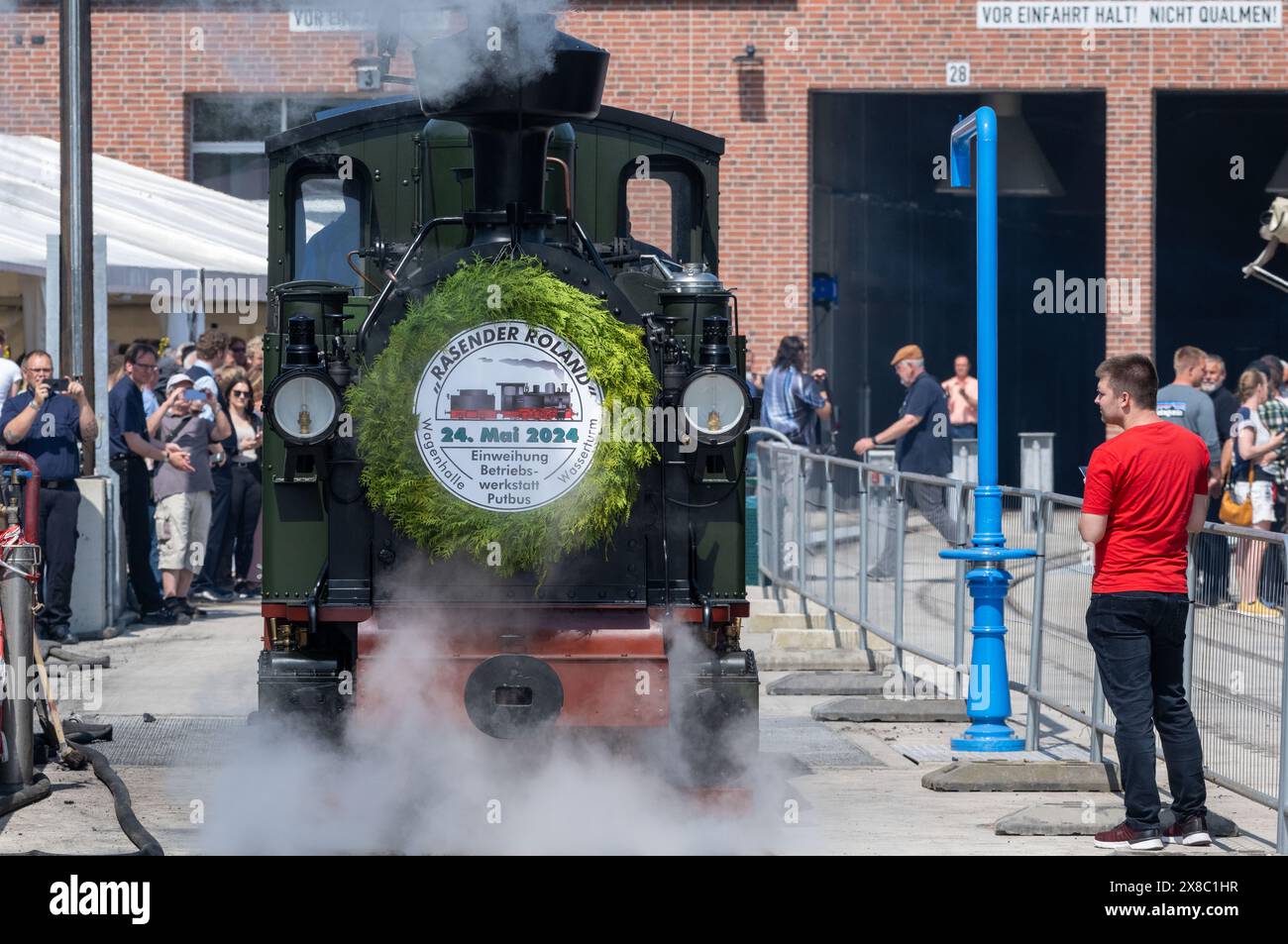 24 May 2024, Mecklenburg-Western Pomerania, Putbus: A steam locomotive ...