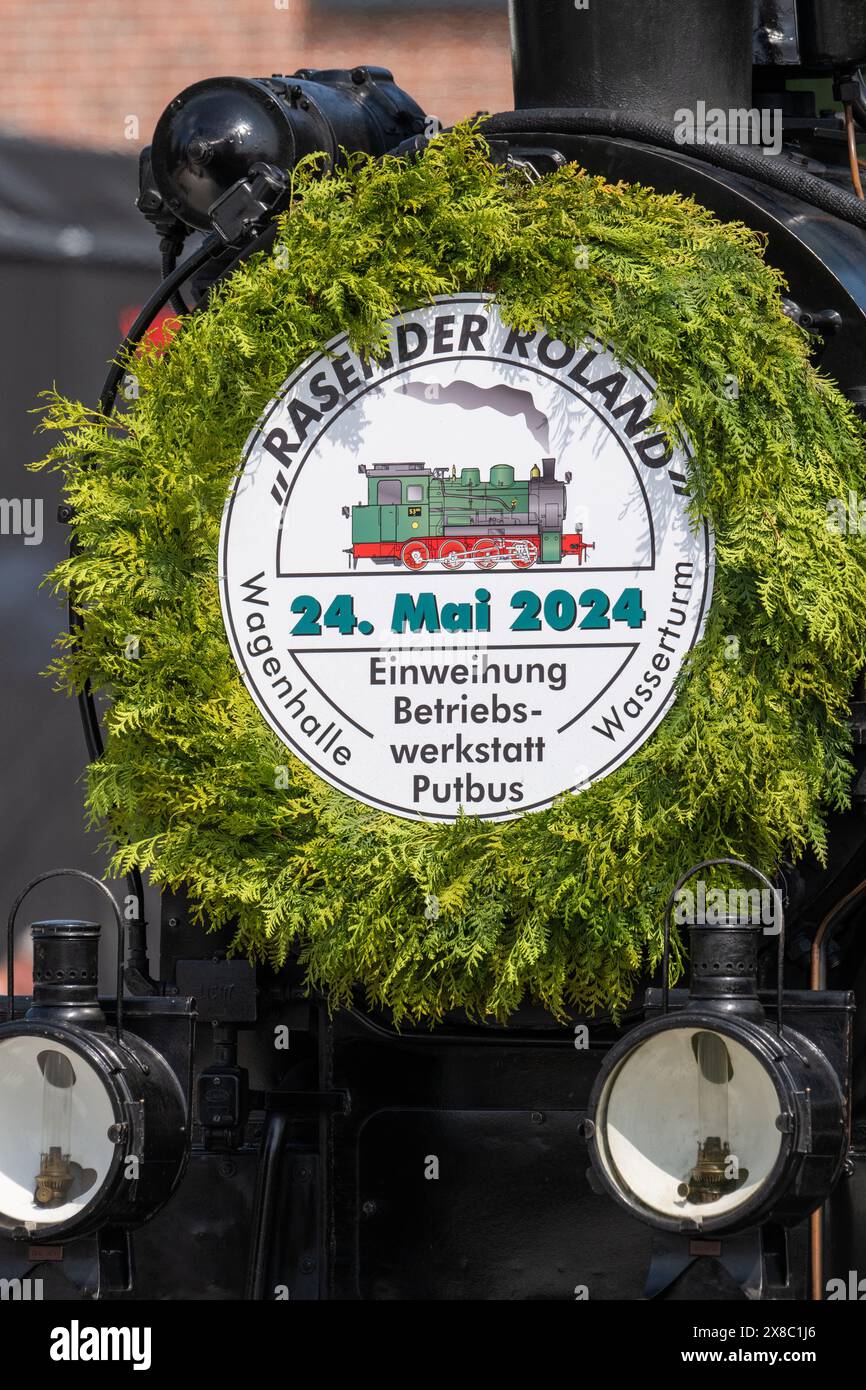 24 May 2024, Mecklenburg-Western Pomerania, Putbus: A steam locomotive ...
