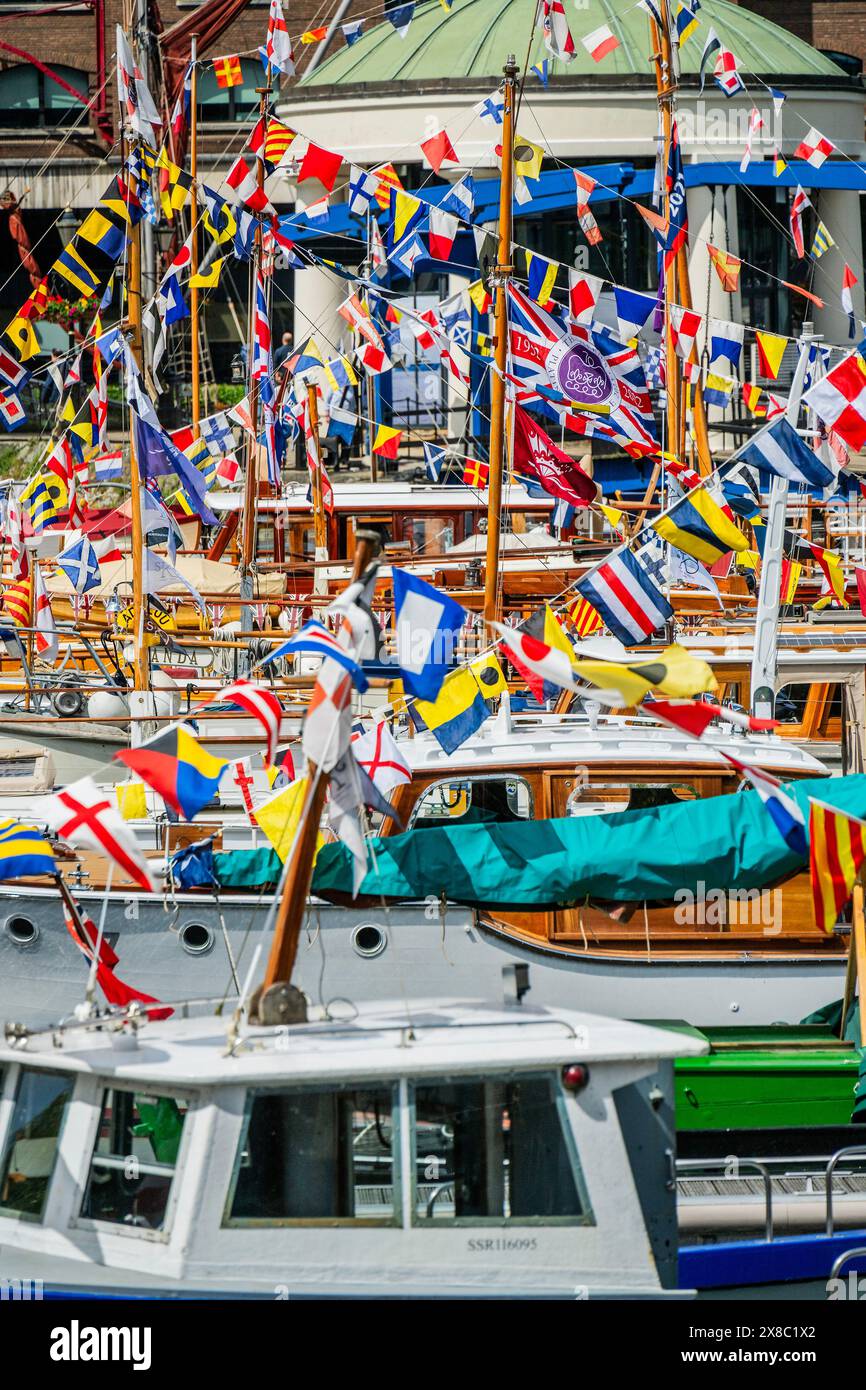 London, UK. 24 May 2024. Dunkirk 'Little Ships' moored at St Katharine ...