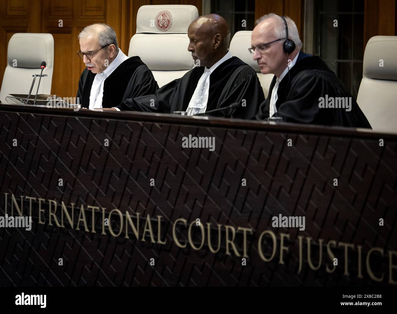 THE HAGUE - President Nawaf Salam (L) during a ruling by the ...