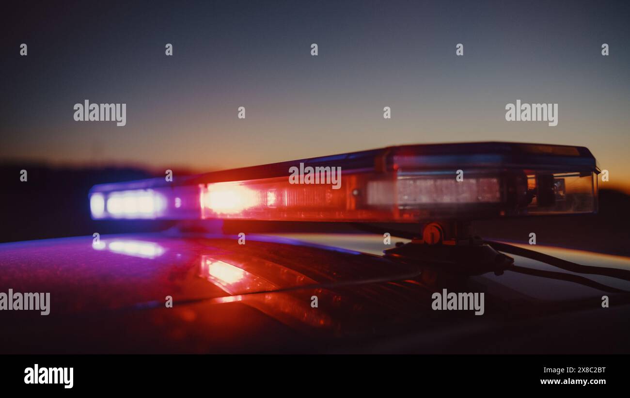 Close-up Shot of Police Car Siren Lights. Offices of the Law Ready for ...