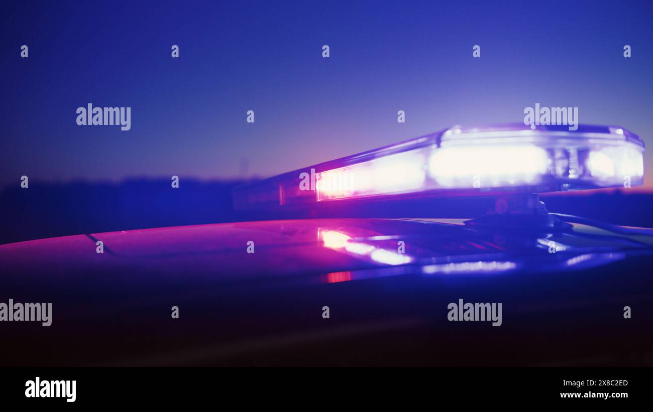 Close-up Shot of Police Car Siren Lights. Offices of the Law Ready for ...