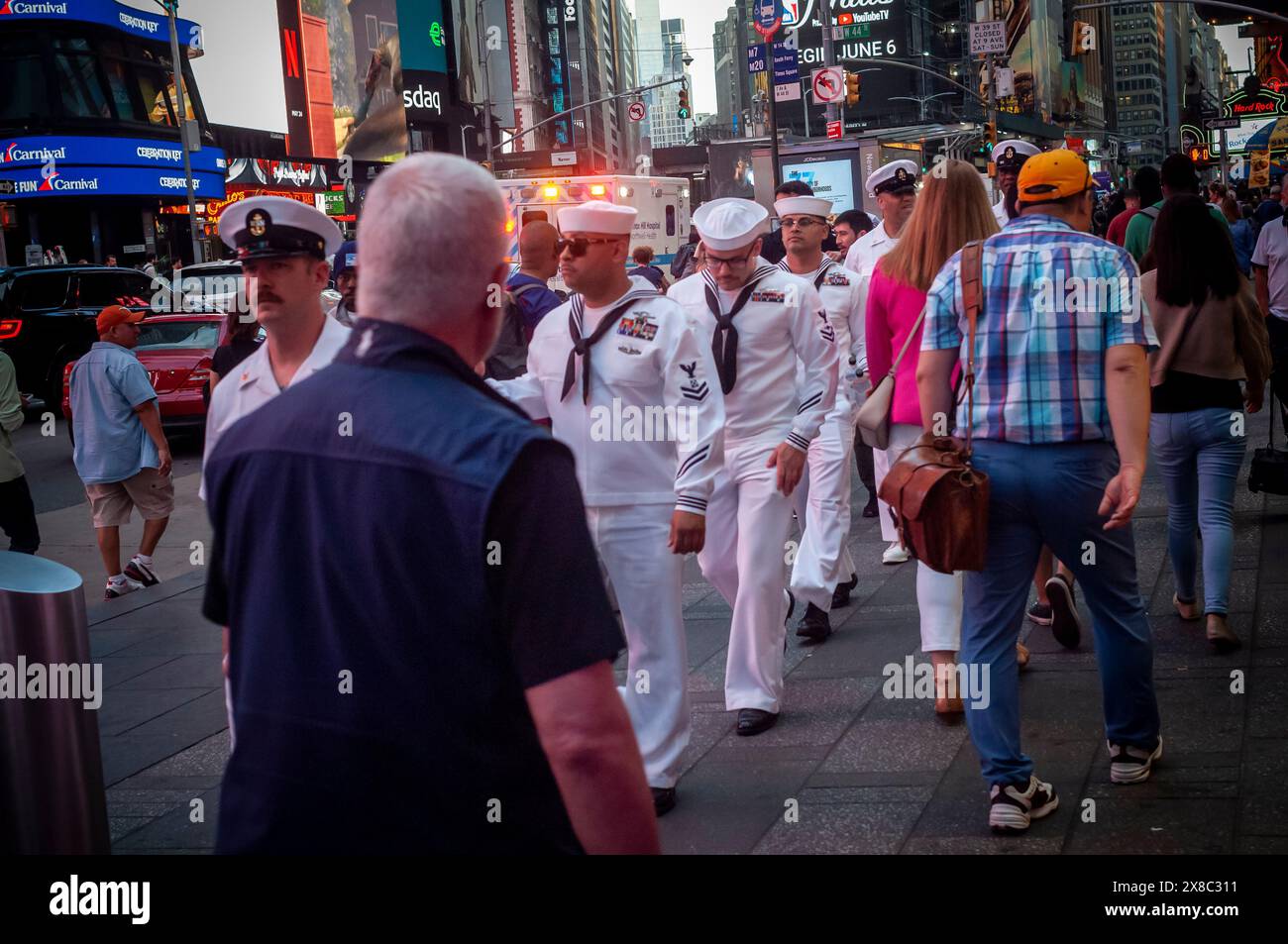 Sailors in town for Fleet Week in Times Square in New York on Wednesday ...