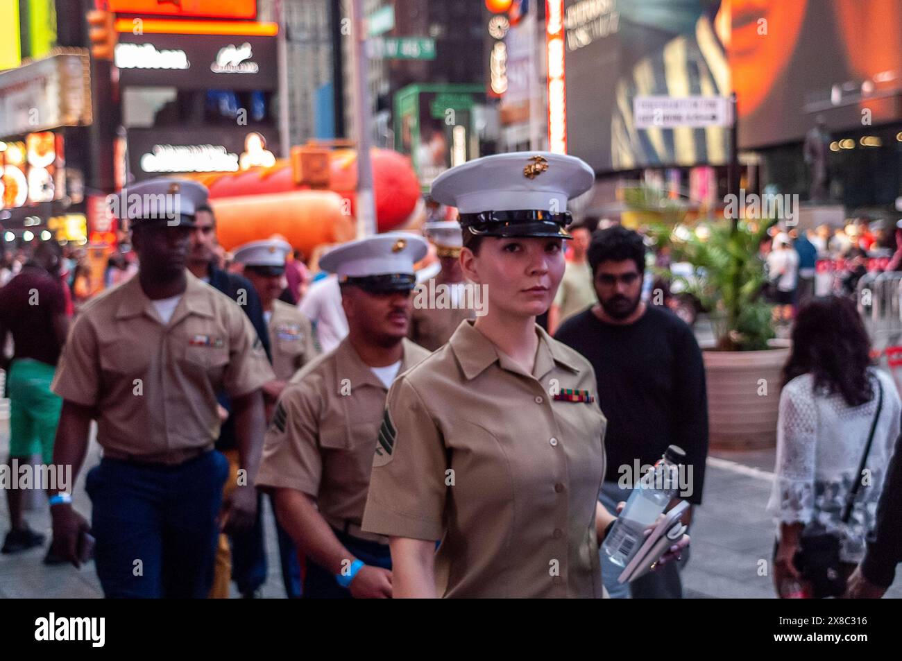 Marines in town for Fleet Week in Times Square in New York on Wednesday ...