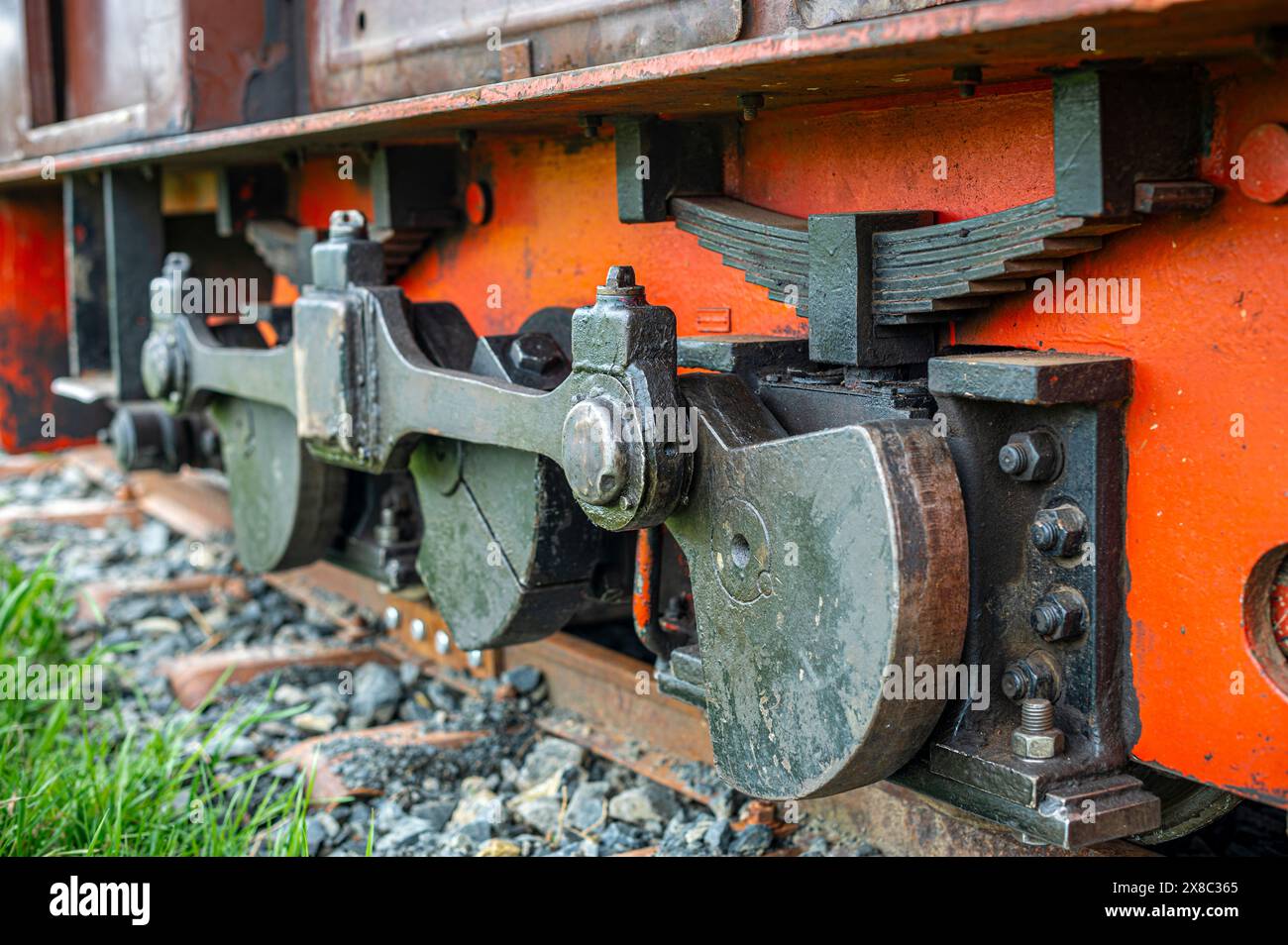detail of wheels, transmission mechanism and suspensions of an old and ...