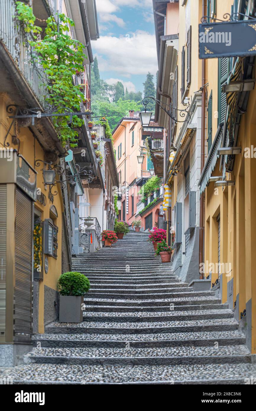 The steps of the famous Salita Serbelloni in Bellagio on Lake Como in ...