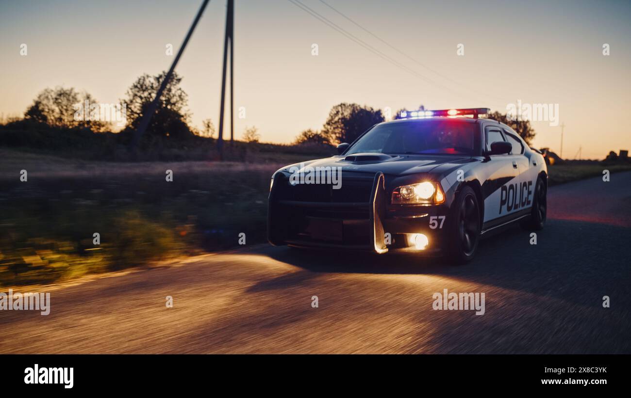 Highway Traffic Patrol Car In Pursuit of Criminal Vehicle. Police ...