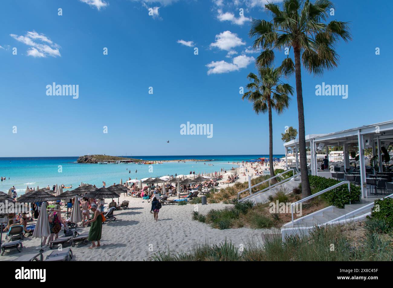 Ayia Napa, Nissi Beach, Cyprus; May 7th, 2024: Crowd of people ...