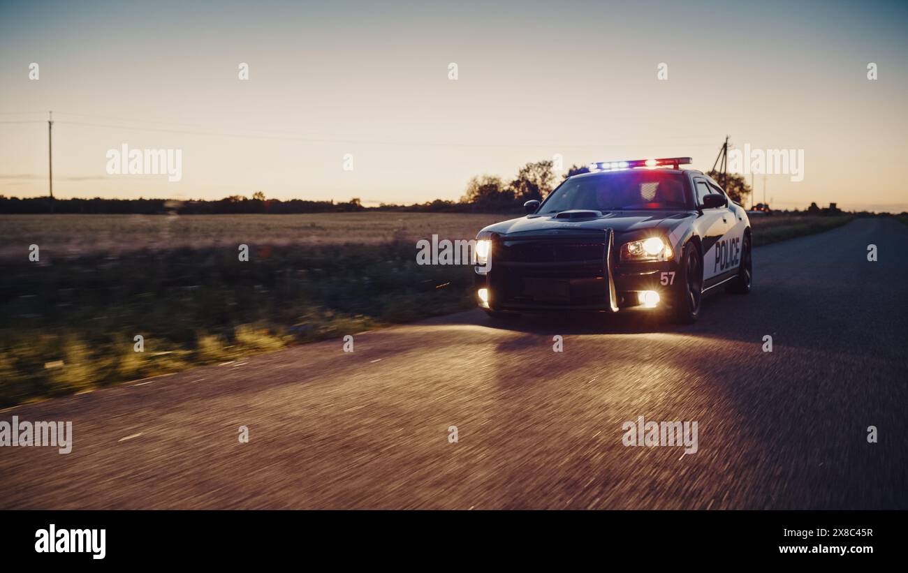 Highway Traffic Patrol Car In Pursuit of Criminal Vehicle. Police ...