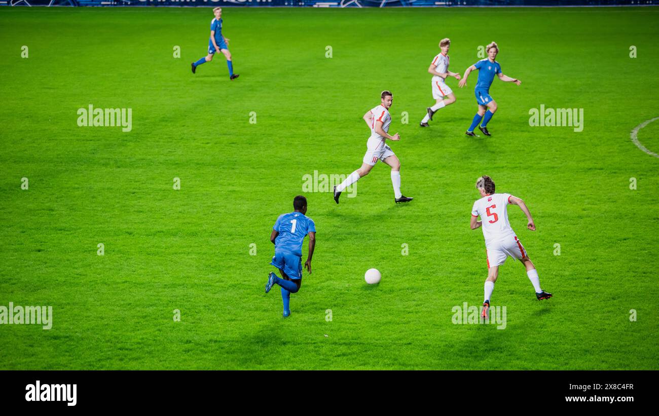 Stadium Soccer Football Match Championship: Blue Team Players Attacks ...