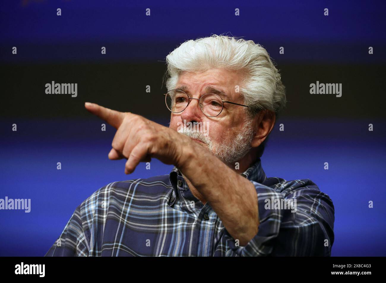 Cannes, France. 24th May, 2024. George Lucas speaks on stage at rendez ...