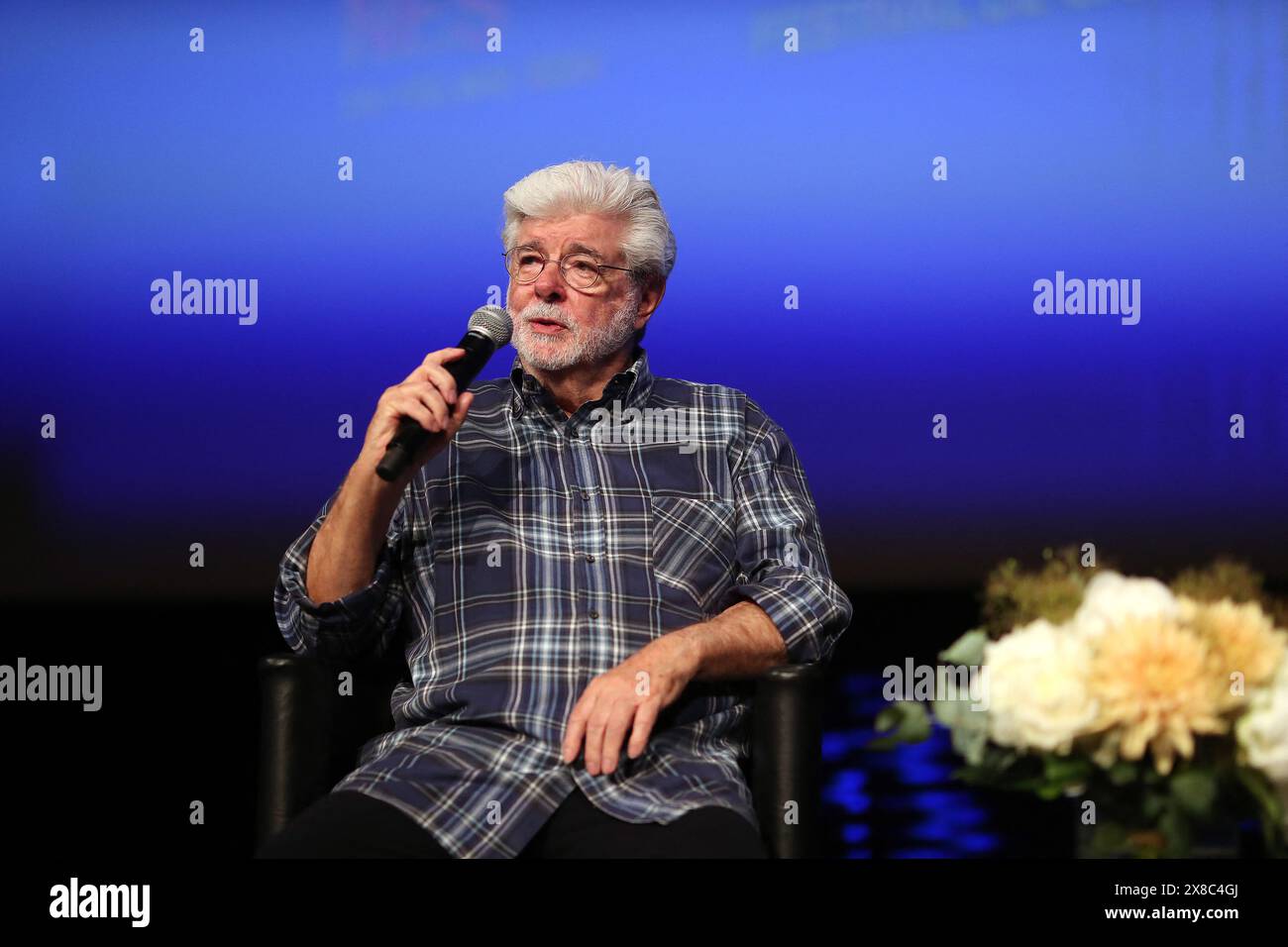 Cannes, France. 24th May, 2024. George Lucas speaks on stage at rendez ...