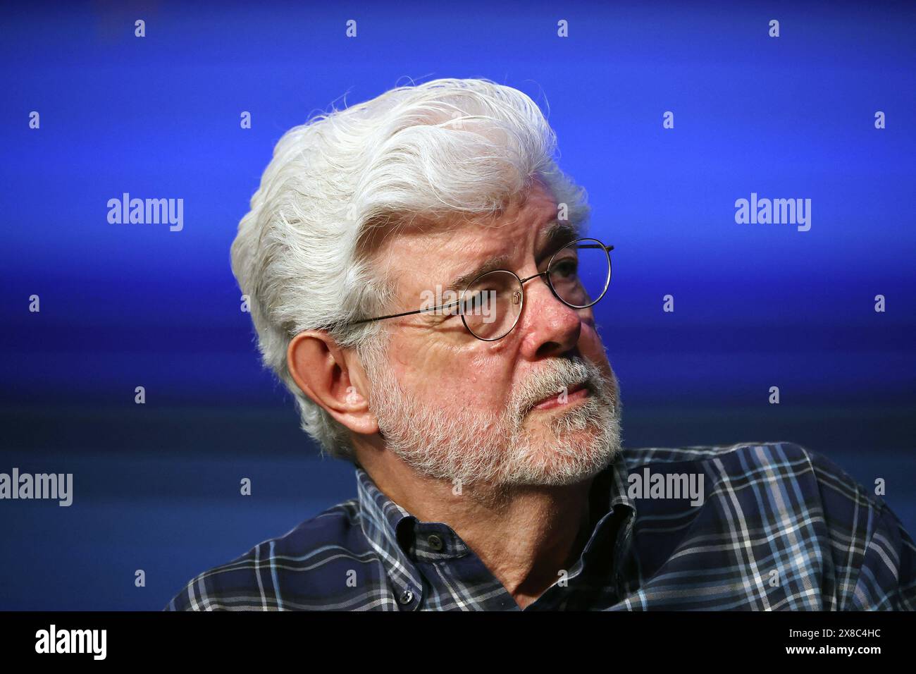 Cannes, France. 24th May, 2024. George Lucas speaks on stage at rendez ...