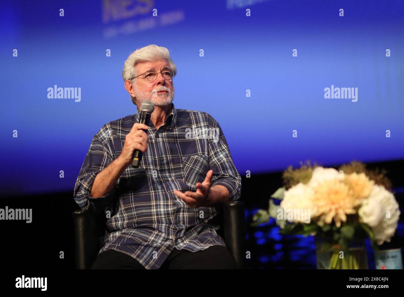 Cannes, France. 24th May, 2024. George Lucas speaks on stage at rendez ...