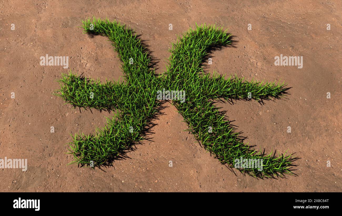 Concept conceptual green summer lawn grass symbol shape on brown soil ...