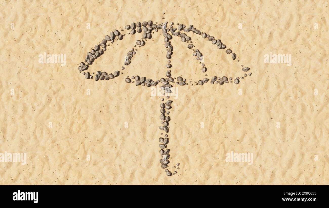 Concept conceptual stones on beach sand handmade symbol shape, golden ...