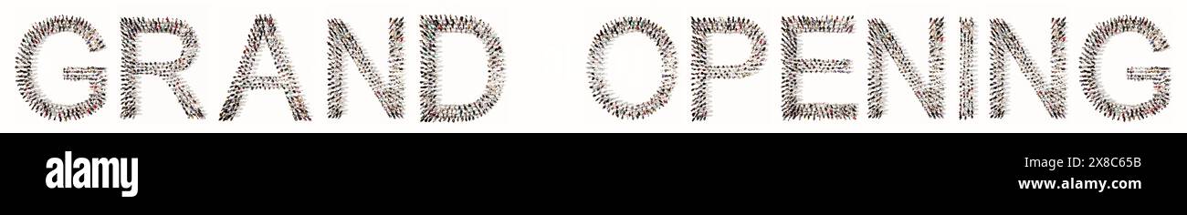 Concept or conceptual large community of people forming GRAND OPENING ...