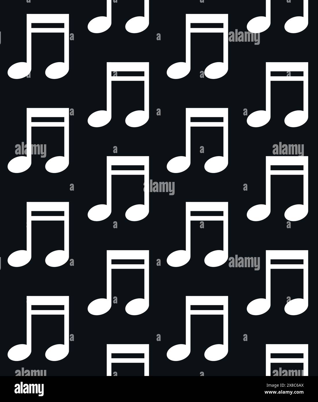 Vector seamless pattern of flat music note isolated on black background ...