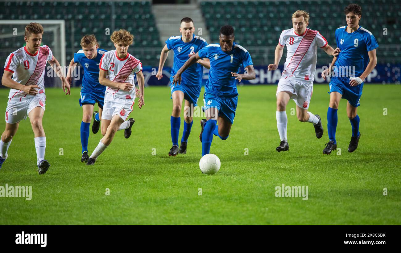 Professional Soccer Football Match Championship: Blue Team Attacks ...