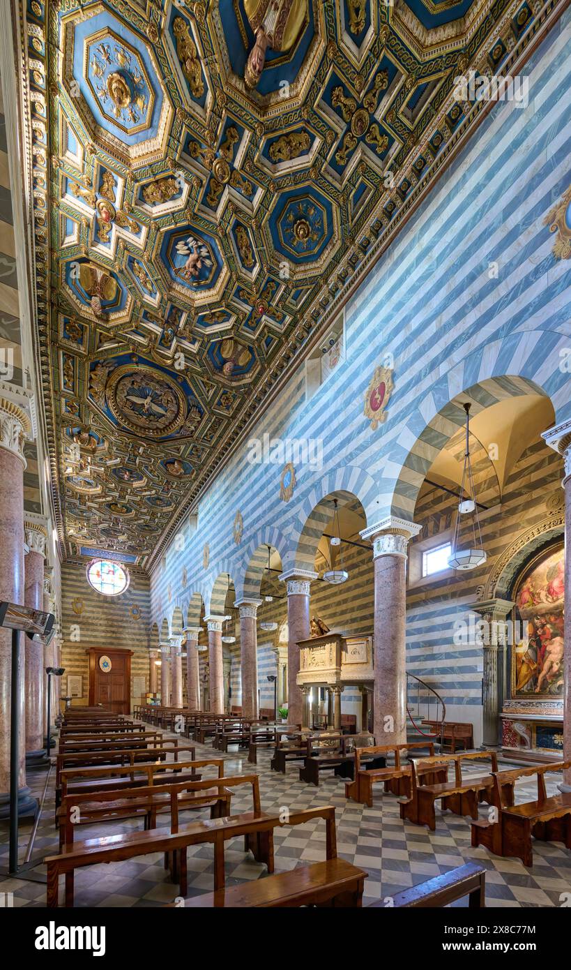 interior shot with ceiling of Volterra Cathedral, dedicated to the ...