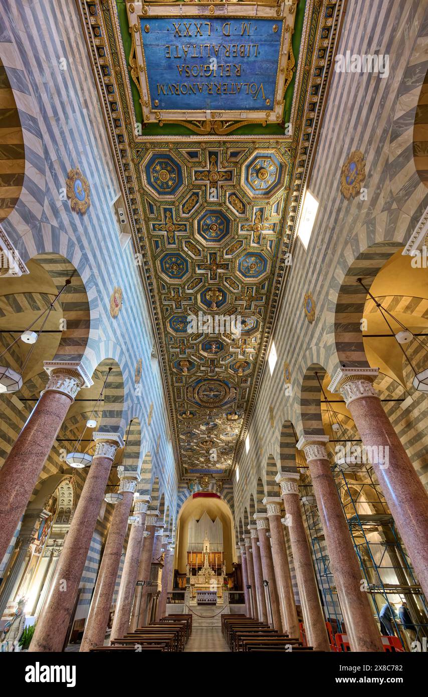 interior shot with ceiling of Volterra Cathedral, dedicated to the ...