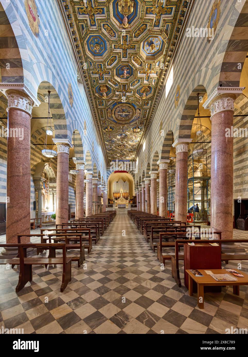 interior shot with ceiling of Volterra Cathedral, dedicated to the ...