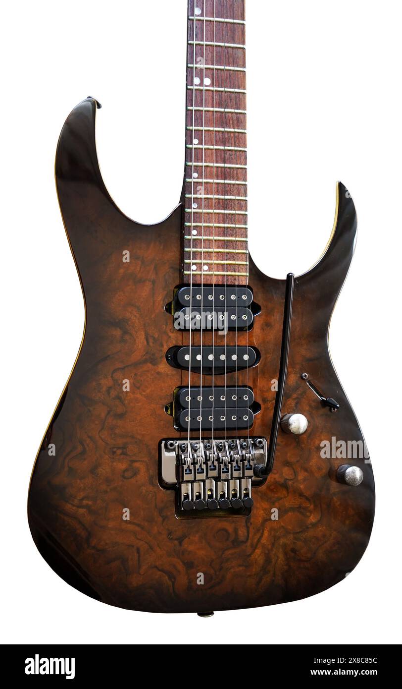 Electric guitar with a wooden brown walnut body, special musical ...