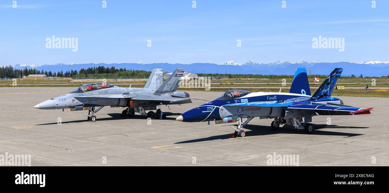 Royal Canadian Air Force CF-18 Demo Jet and the spare sit on the ramp ...
