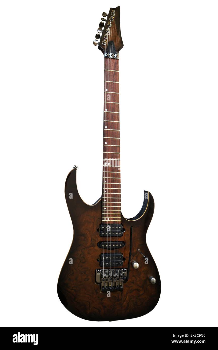 Electric guitar with a wooden brown walnut body, special musical ...