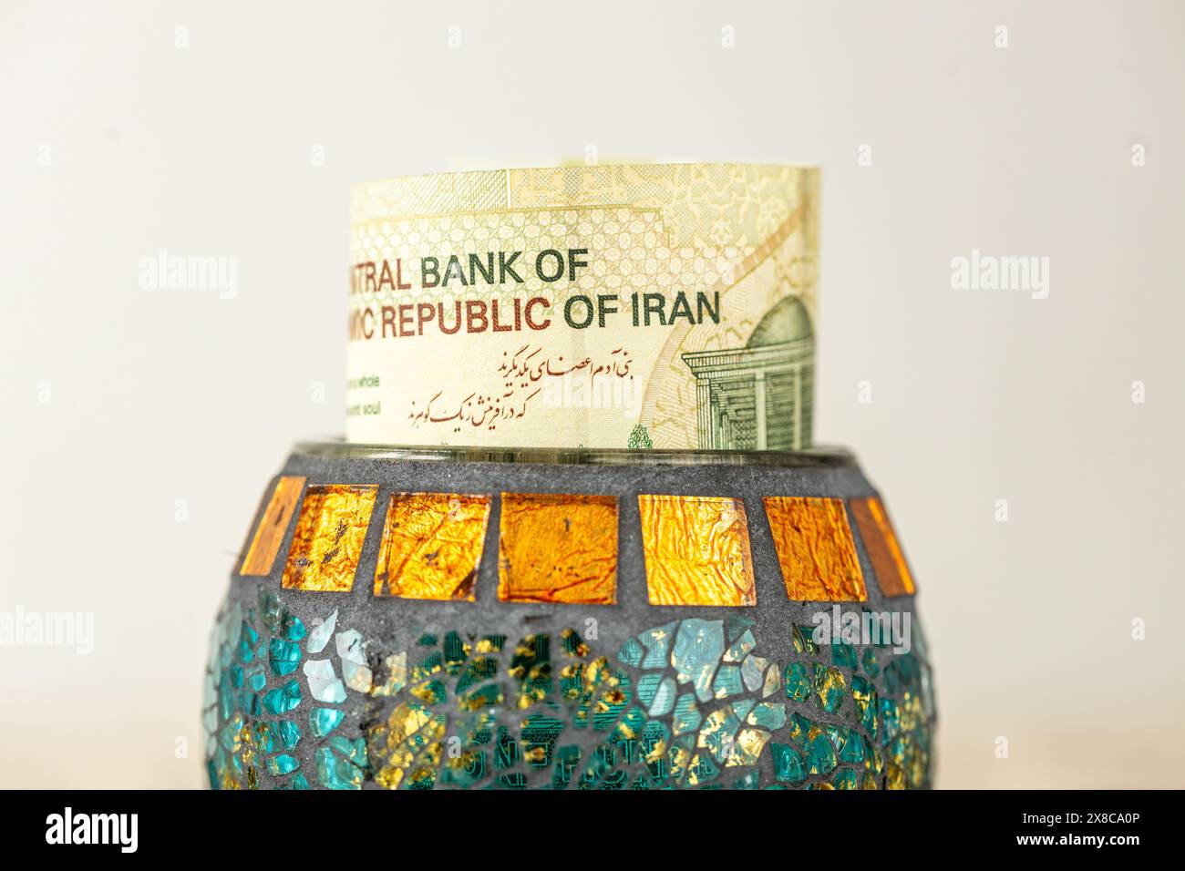 Iran money, banknote sticking out from a decorative bowl, Financial ...