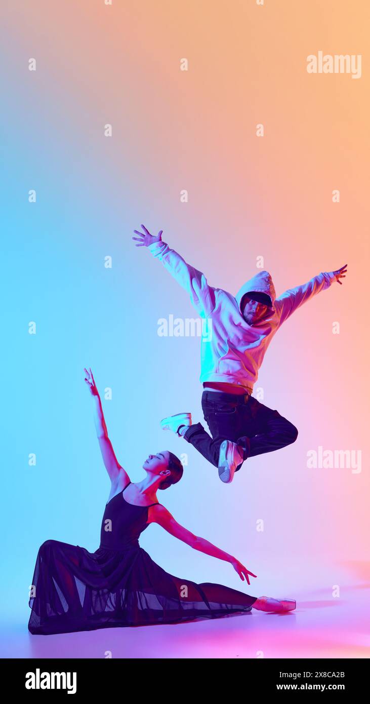 Dynamic Dance Contrast. Young beautiful girl, ballerina in black dress ...