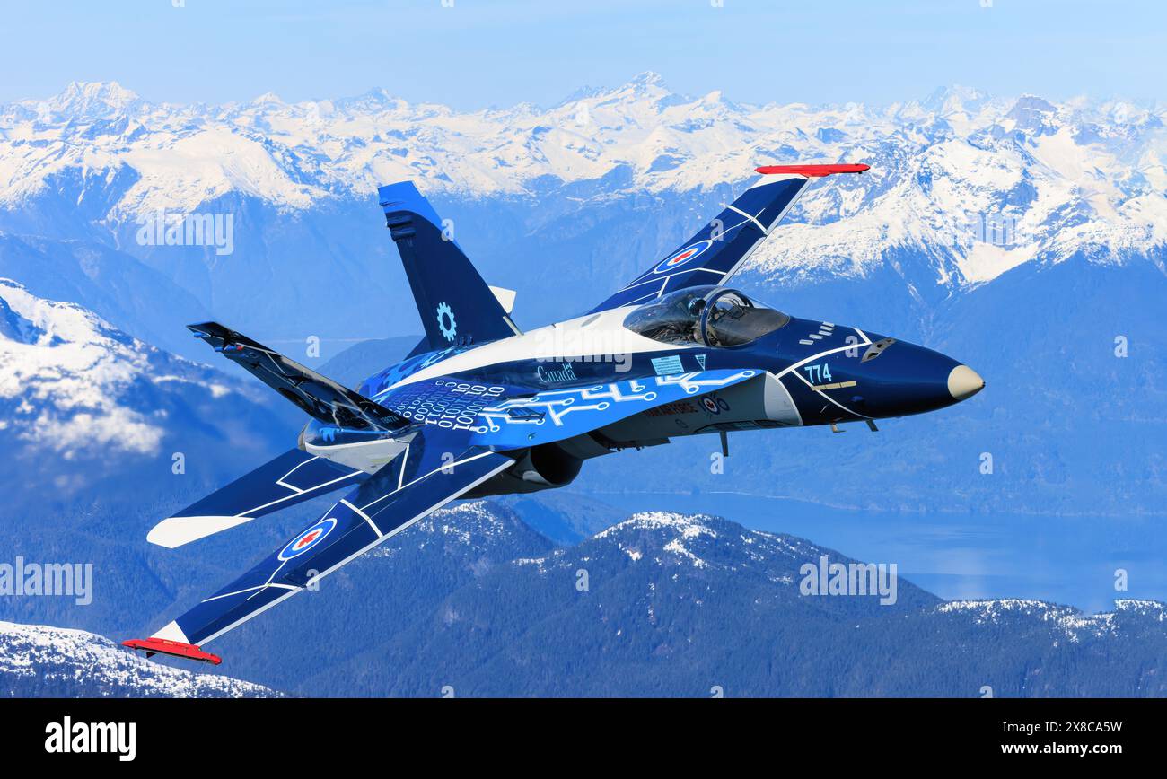 Royal Canadian Air Force CF-18 Demo jet over the mountains of British ...