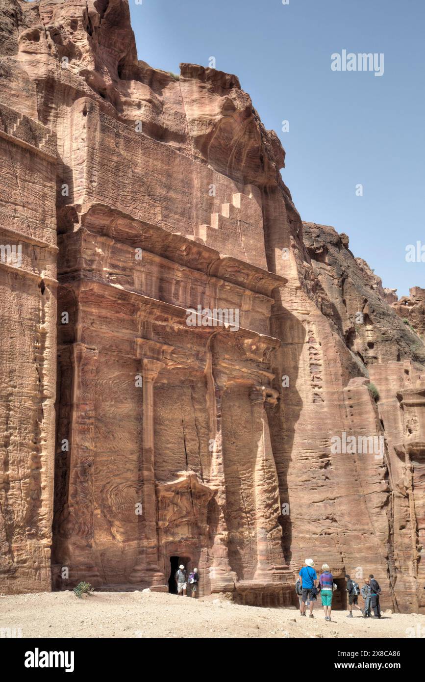 Tourists in front of Facade, The Street of Facades, Petra, Jordan Stock ...