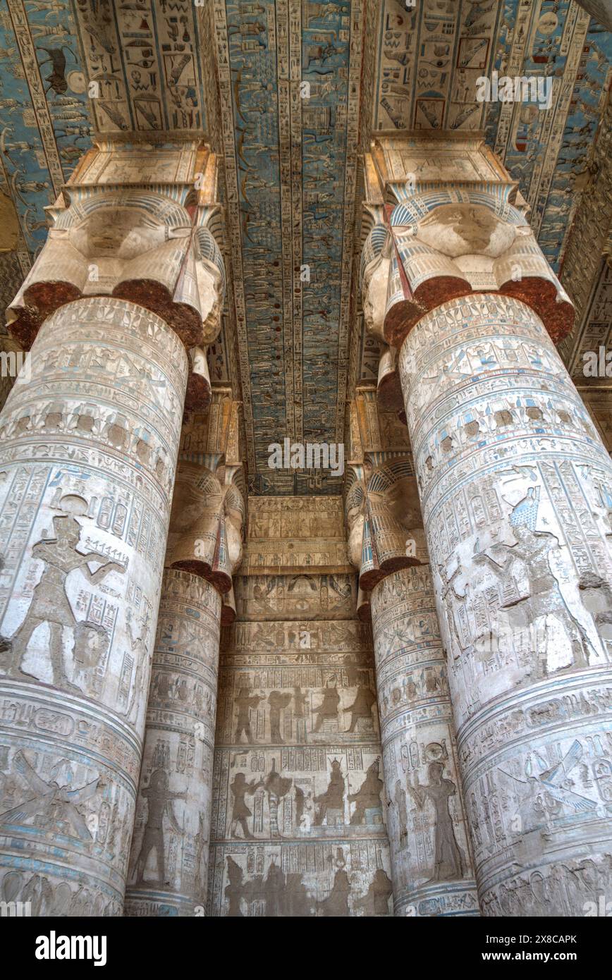 Hathor-headed Columns, Hypostyle Hall, Temple of Hathor, Dendera, Egypt ...