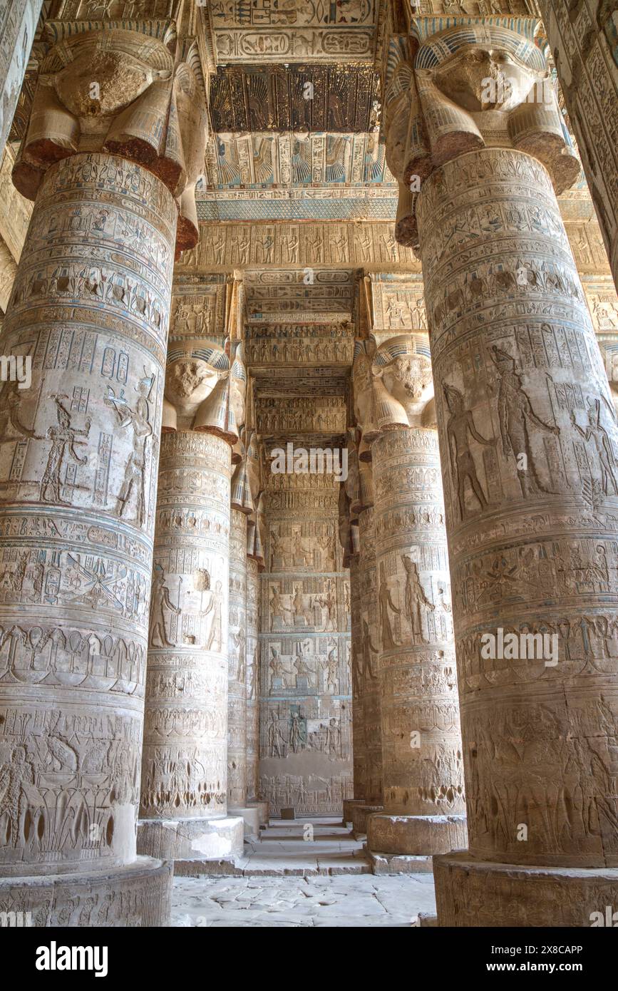 Hathor-headed Columns, Hypostyle Hall, Temple of Hathor, Dendera, Egypt ...