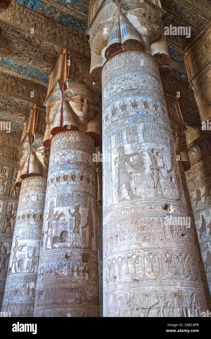 Hathor-headed Columns, Hypostyle Hall, Temple of Hathor, Dendera, Egypt ...