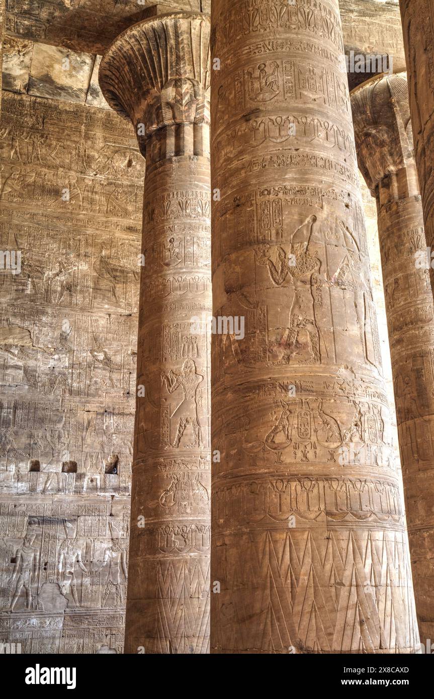 Columns in the Hypostyle Hall, Temple of Horus, Edfu, Egypt Stock Photo ...