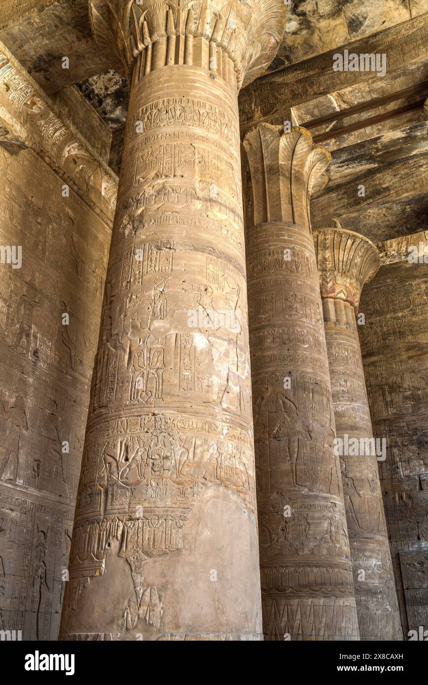 Columns in the Hypostyle Hall, Temple of Horus, Edfu, Egypt Stock Photo ...