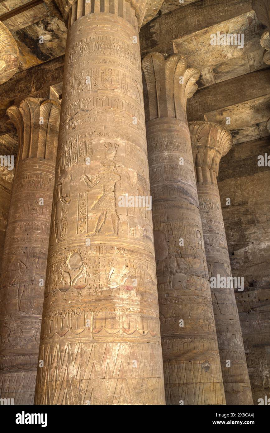 Columns in the Hypostyle Hall, Temple of Horus, Edfu, Egypt Stock Photo ...