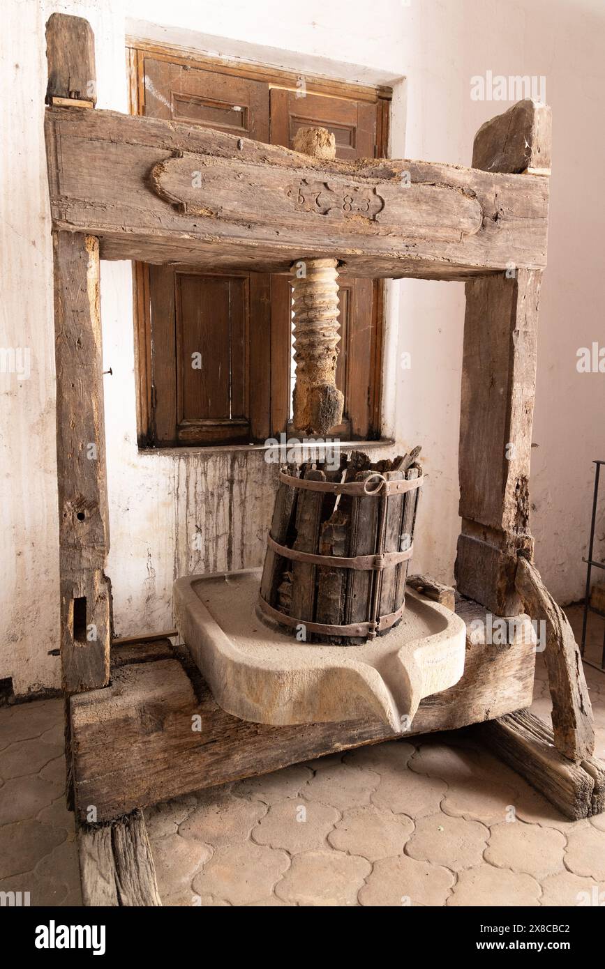 Old, Early 19th century wooden wine press used in pressing grapes in ...