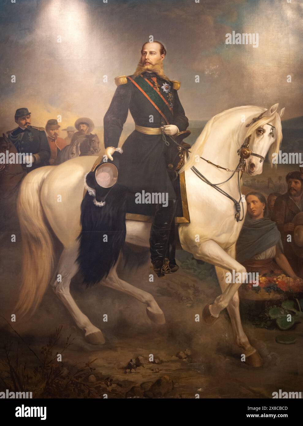 Equestrian painting of Emperor Maximilian I of Mexico, emperor 1864-1867, riding a horse ...