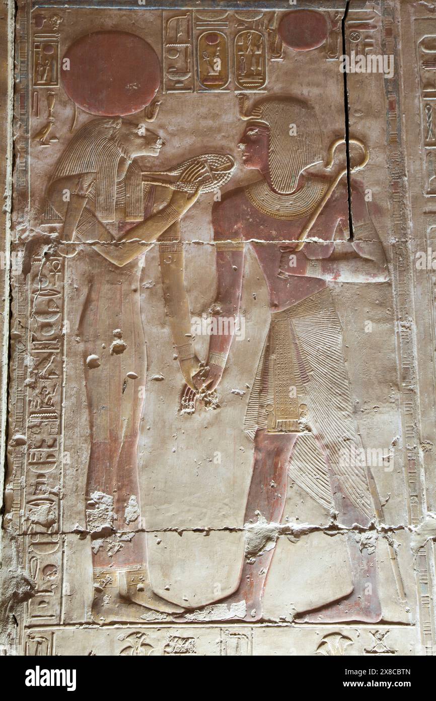 Relief of the Goddess Sekhmet (left) and Pharaoh Seti I (right), Temple ...