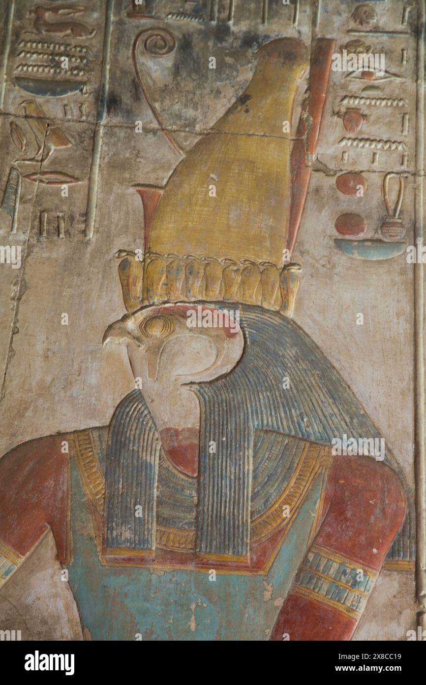 Bas-relief of the God Horus, Temple of Seti I, Abydos, Egypt Stock ...