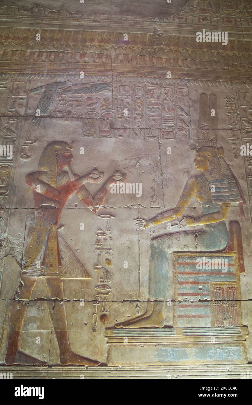 Bas-relief, Pharaoh Seti I (left), God Amun (right), Temple of Seti I ...