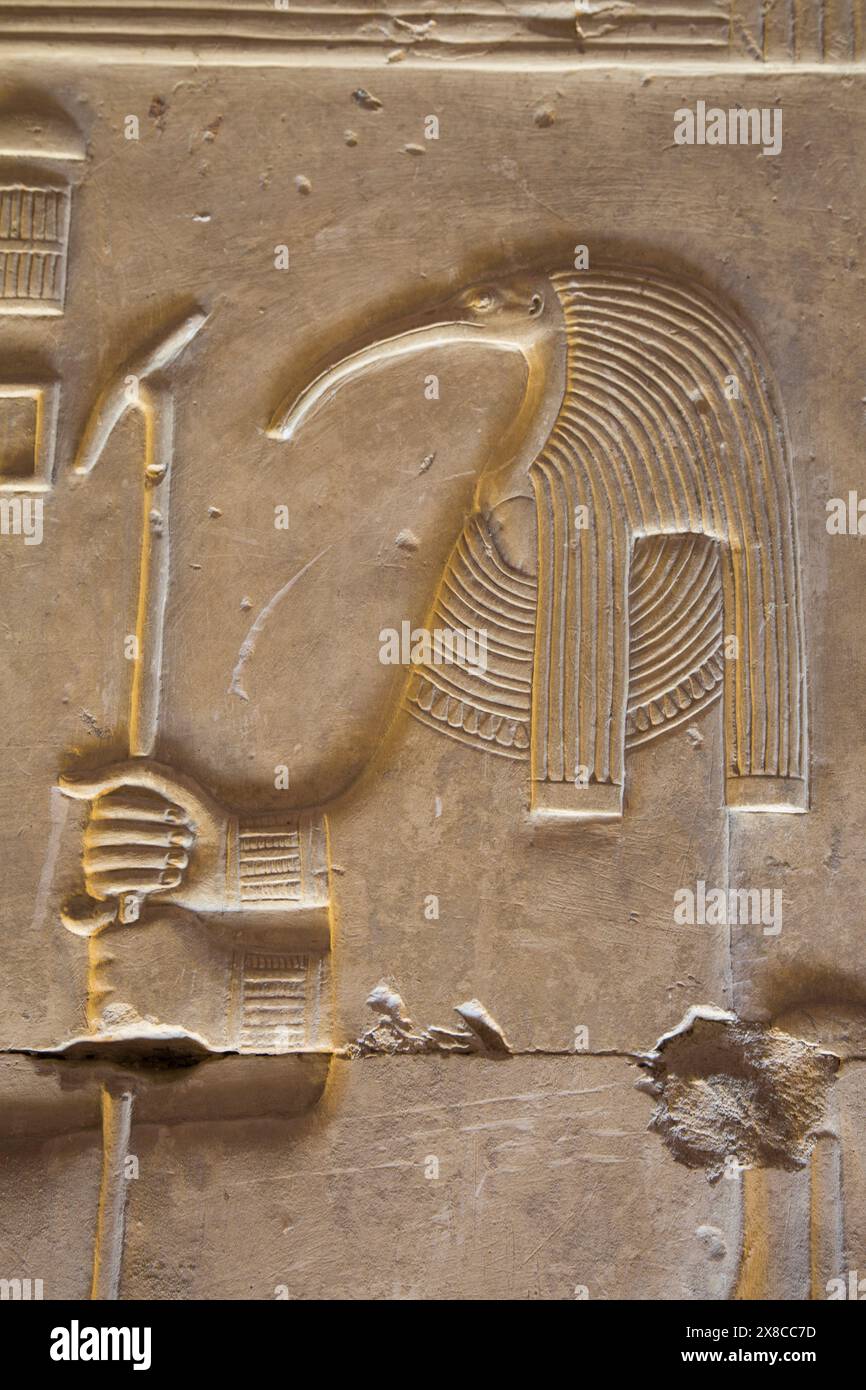 Bas-relief of the God Thoth, Temple of Seti I, Abydos, Egypt Stock ...