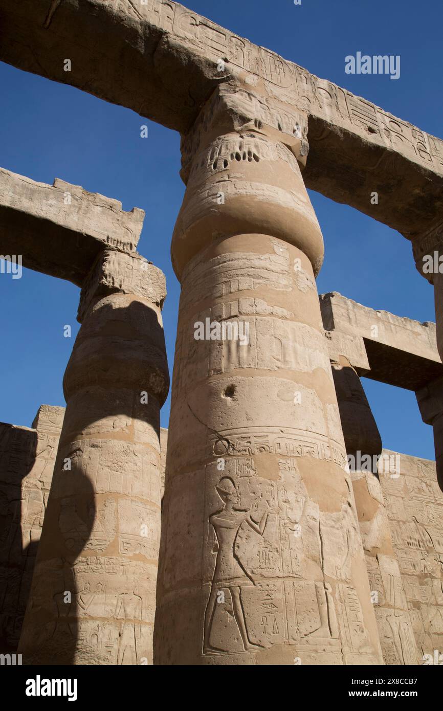 Columns in the Court of Ramses II, Luxor Temple, Luxor, Egypt Stock ...