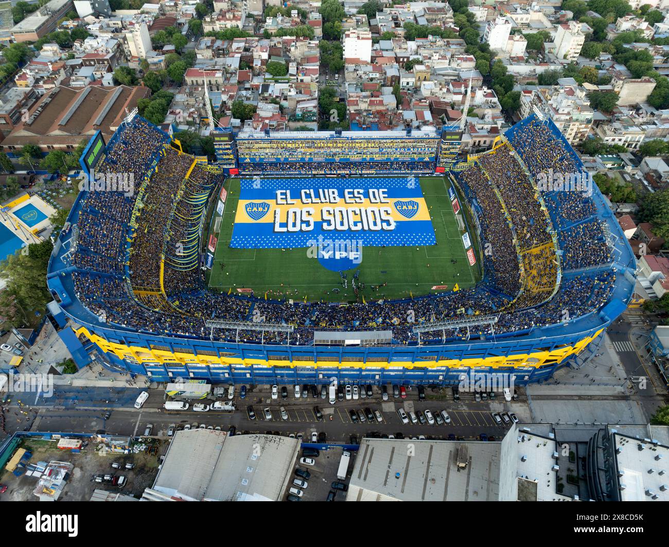 Buenos Aires, Argentina, February 10, 2024: Aerial view to La Bombonera ...