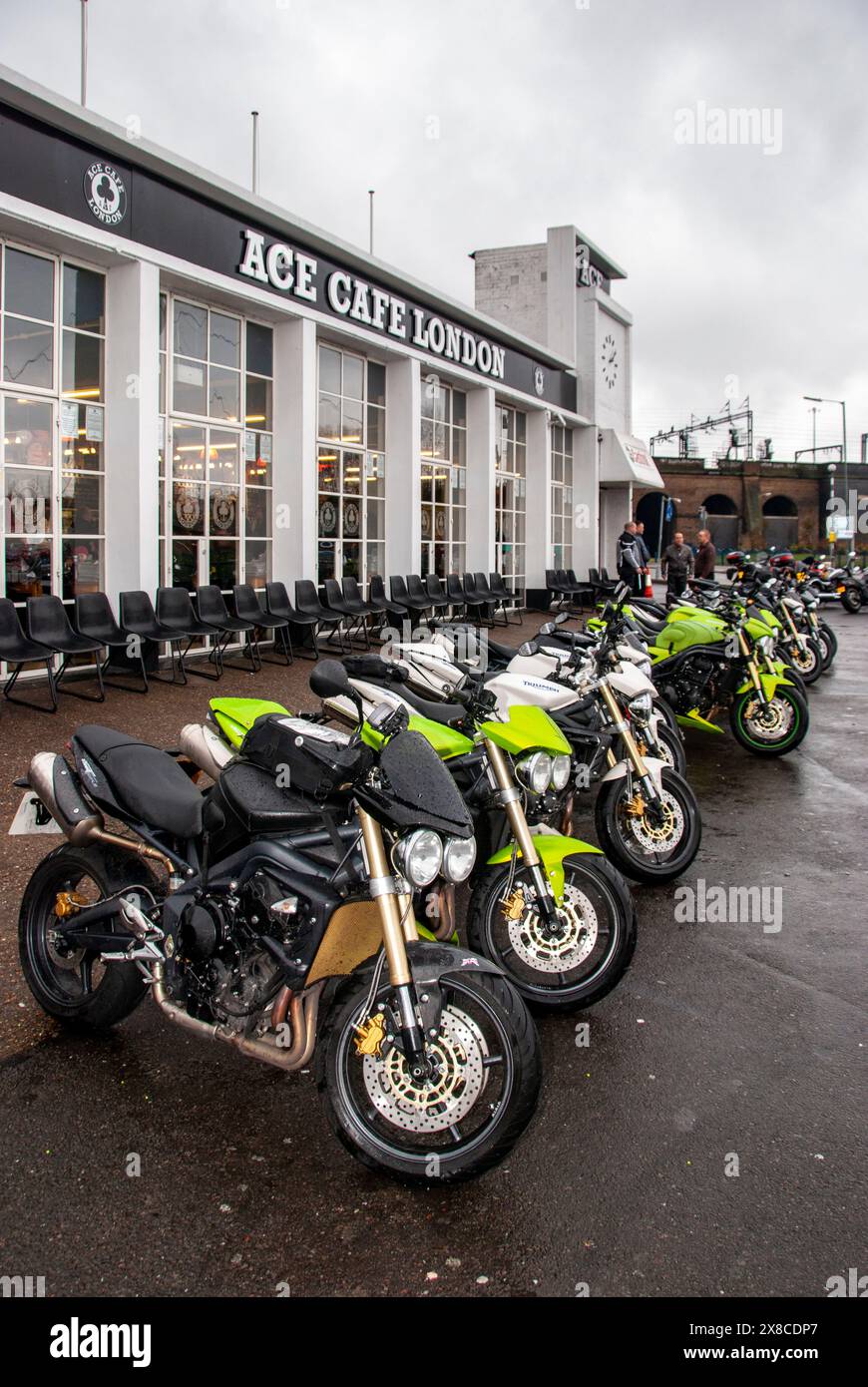 Triumph motorcycles outside The Ace Cafe in London Stock Photo - Alamy