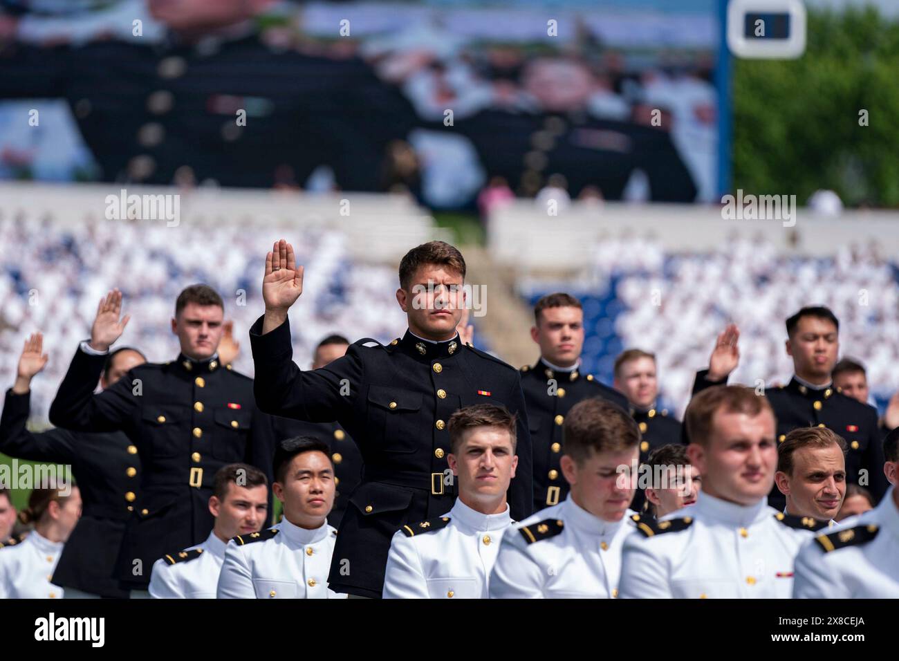 Annapolis, United States. 24th May, 2024. Midshipmen take the oath of ...